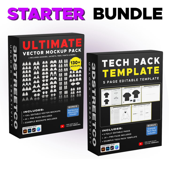 Starter Vector Mockup & Tech Pack Bundle | All‑in‑One – 3DStreetCo