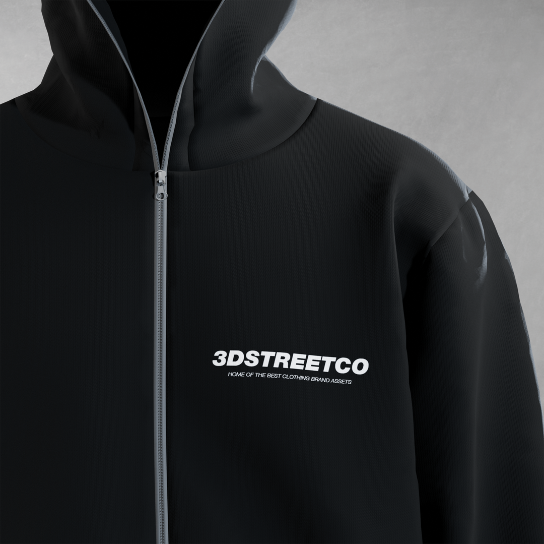 3D Full‑Zip Hoodie Mockup | 360° Customizable – 3DStreetCo