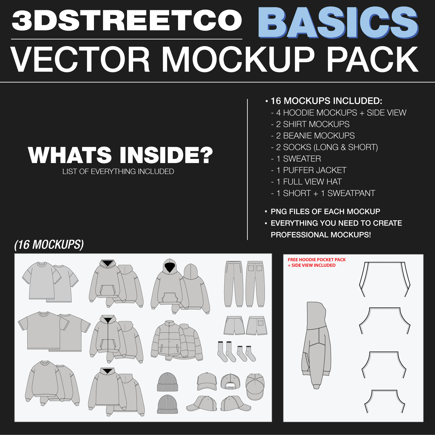 BASICS Streetwear Vector Mockup-Pack | 16 High-Quality Garment Mockups ...
