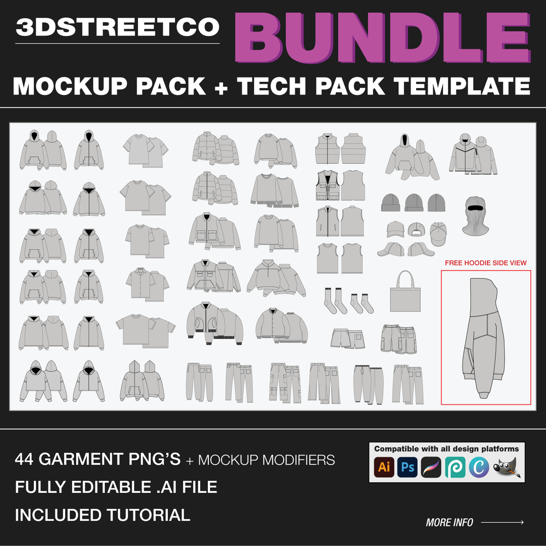 Ultimate Clothing Template Bundle | 44 Garment Mockups & Editable Tech ...
