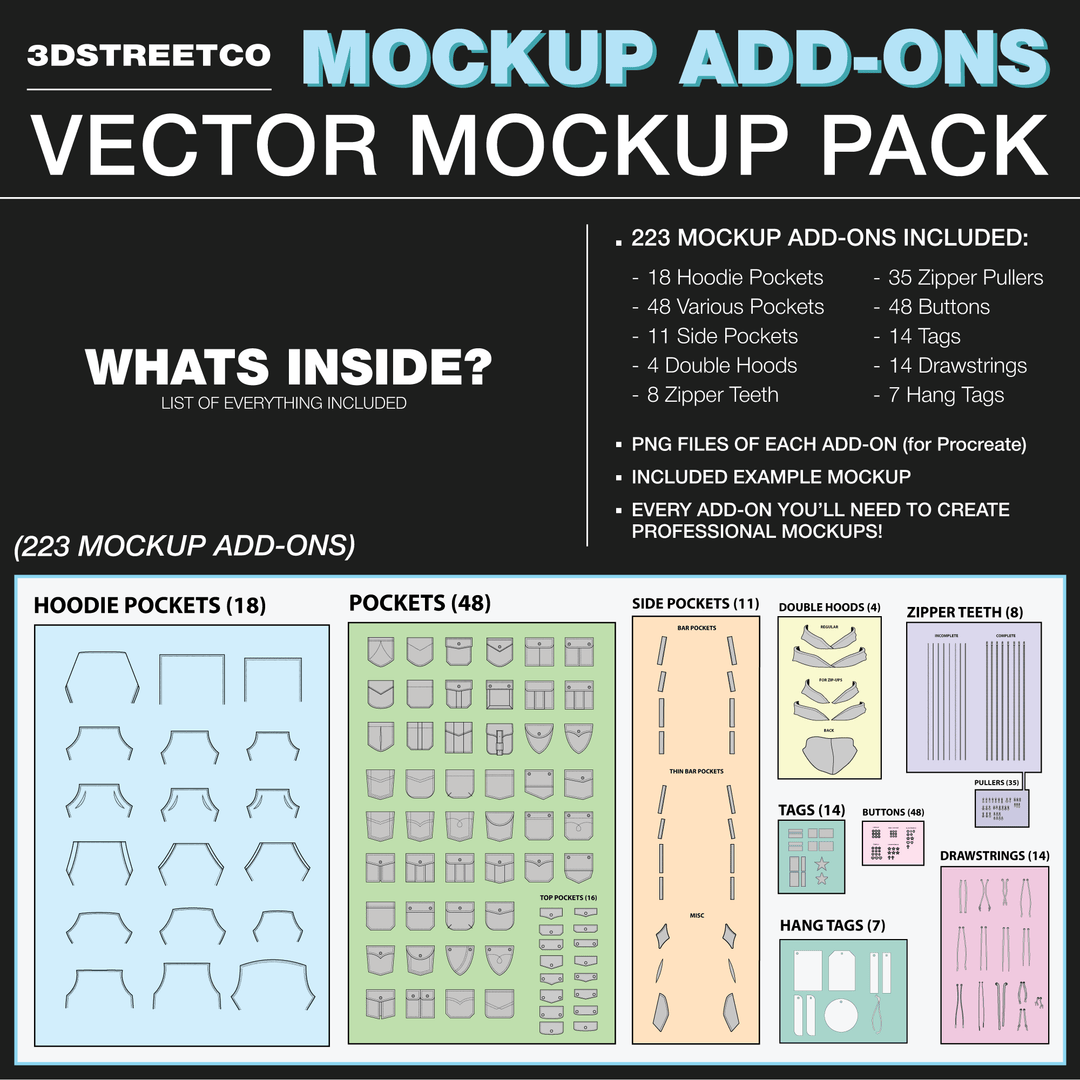 Mockup Add-Ons Pack - 223 Vector Attachments | 3DStreetCo