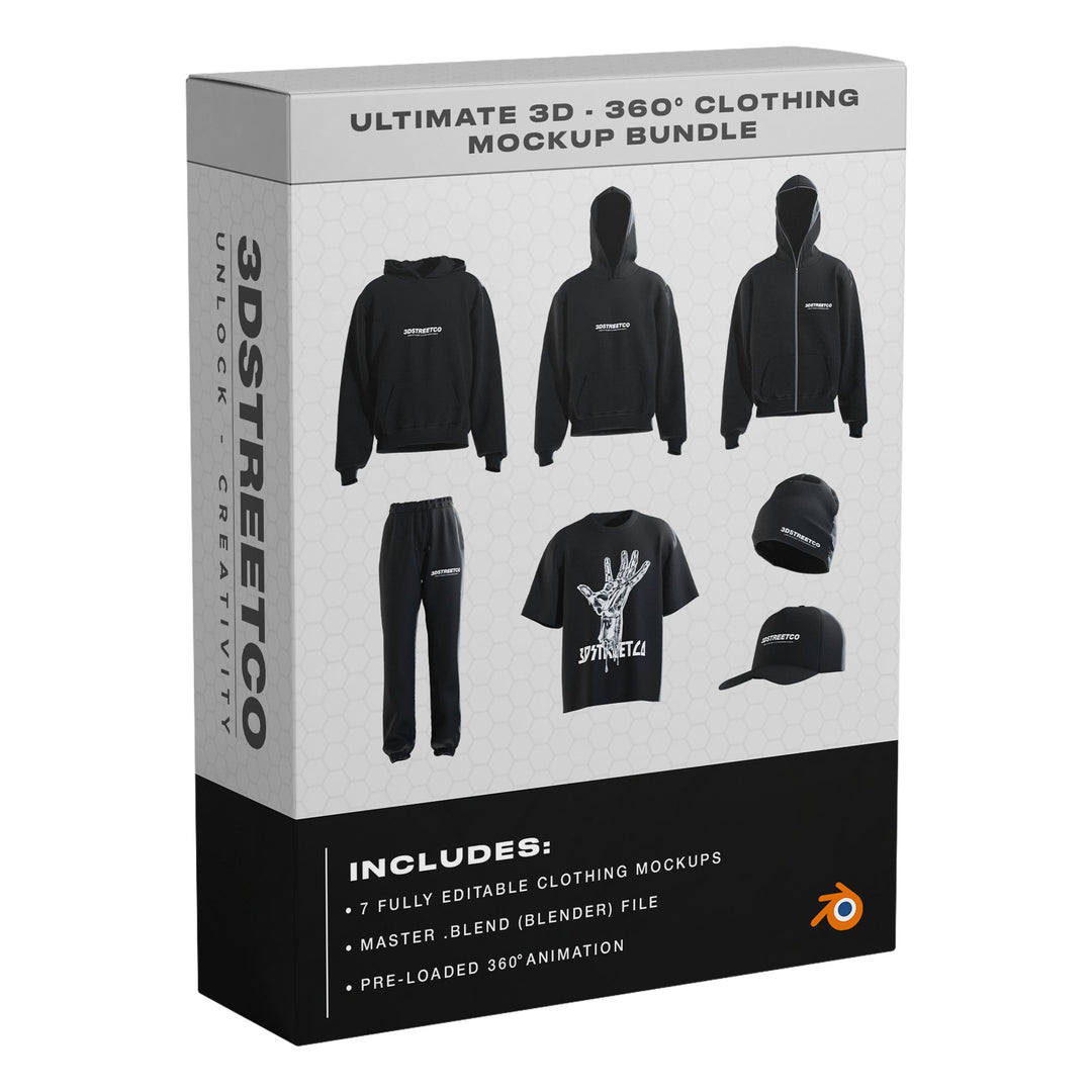 3D Clothing Mockup Bundle | 360° Animated Pack – 3DStreetCo
