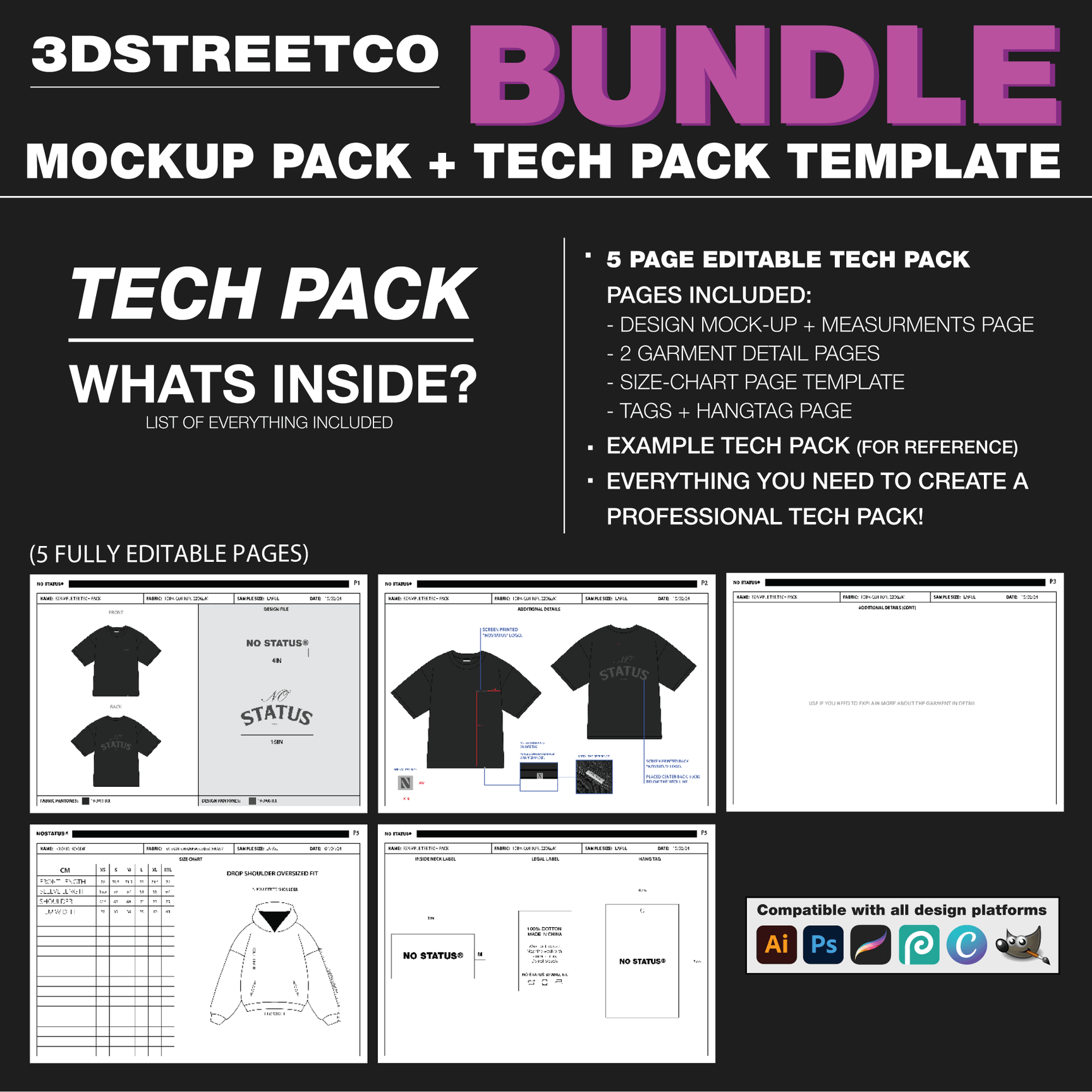 Ultimate Vector Bundle: Clothing Mockups + Tech Pack Template – 3DStreetCo